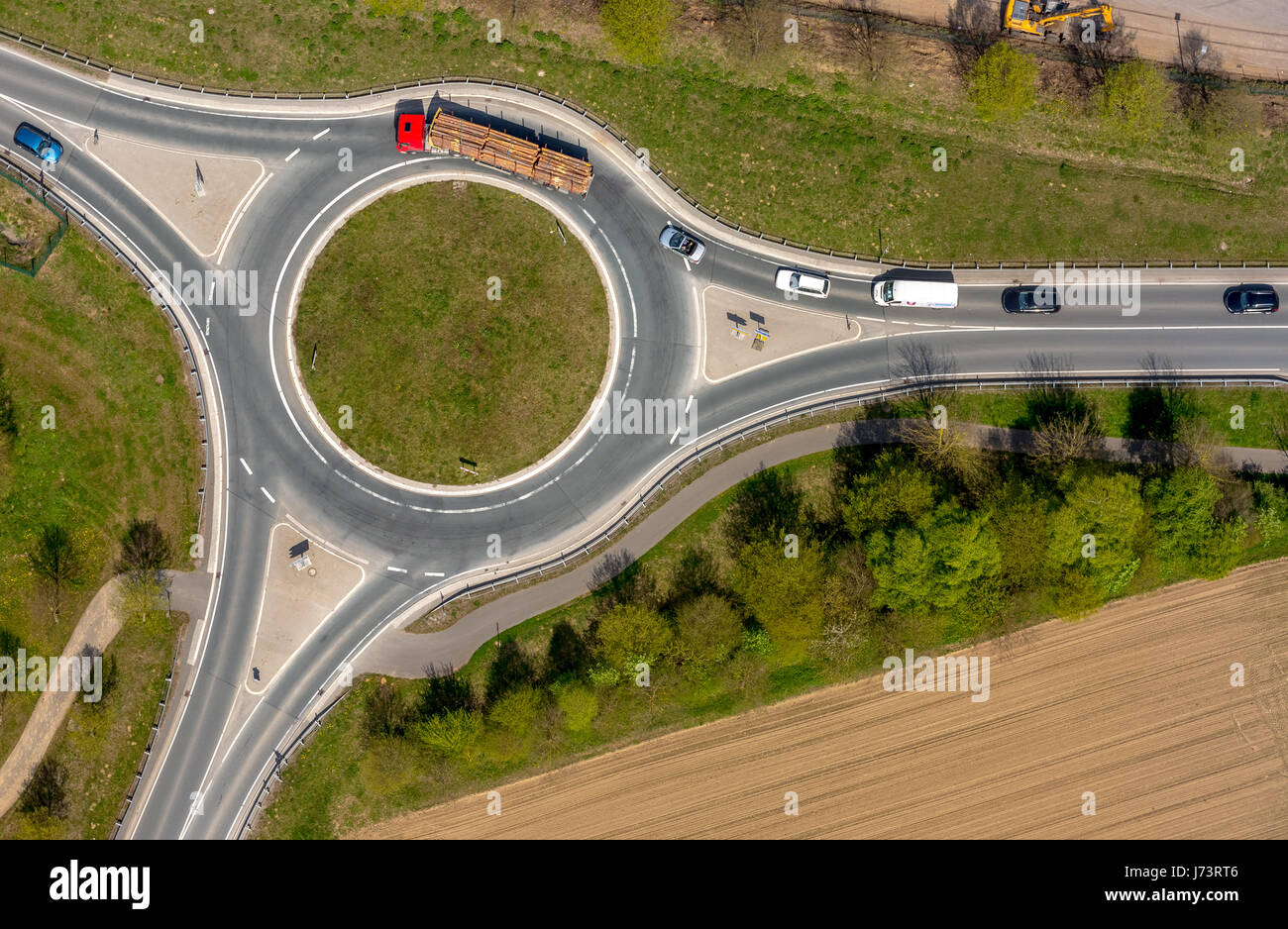 Roundabout in front of the wood factory Egger B7 and B251, truck ...