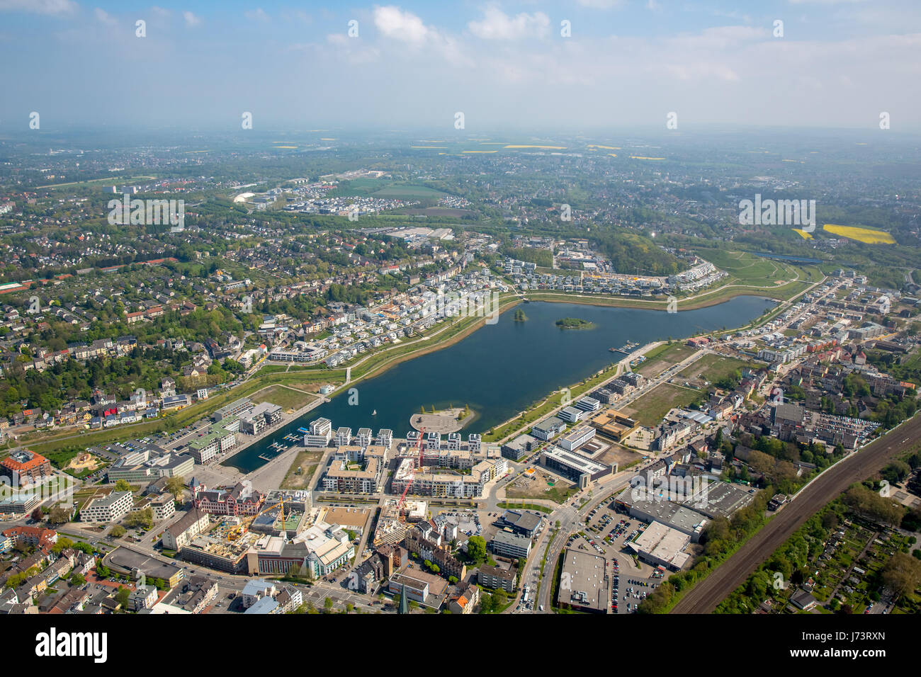 PhoenixSee Dortmund, artificial lake, Emscher river, former steel mill ...