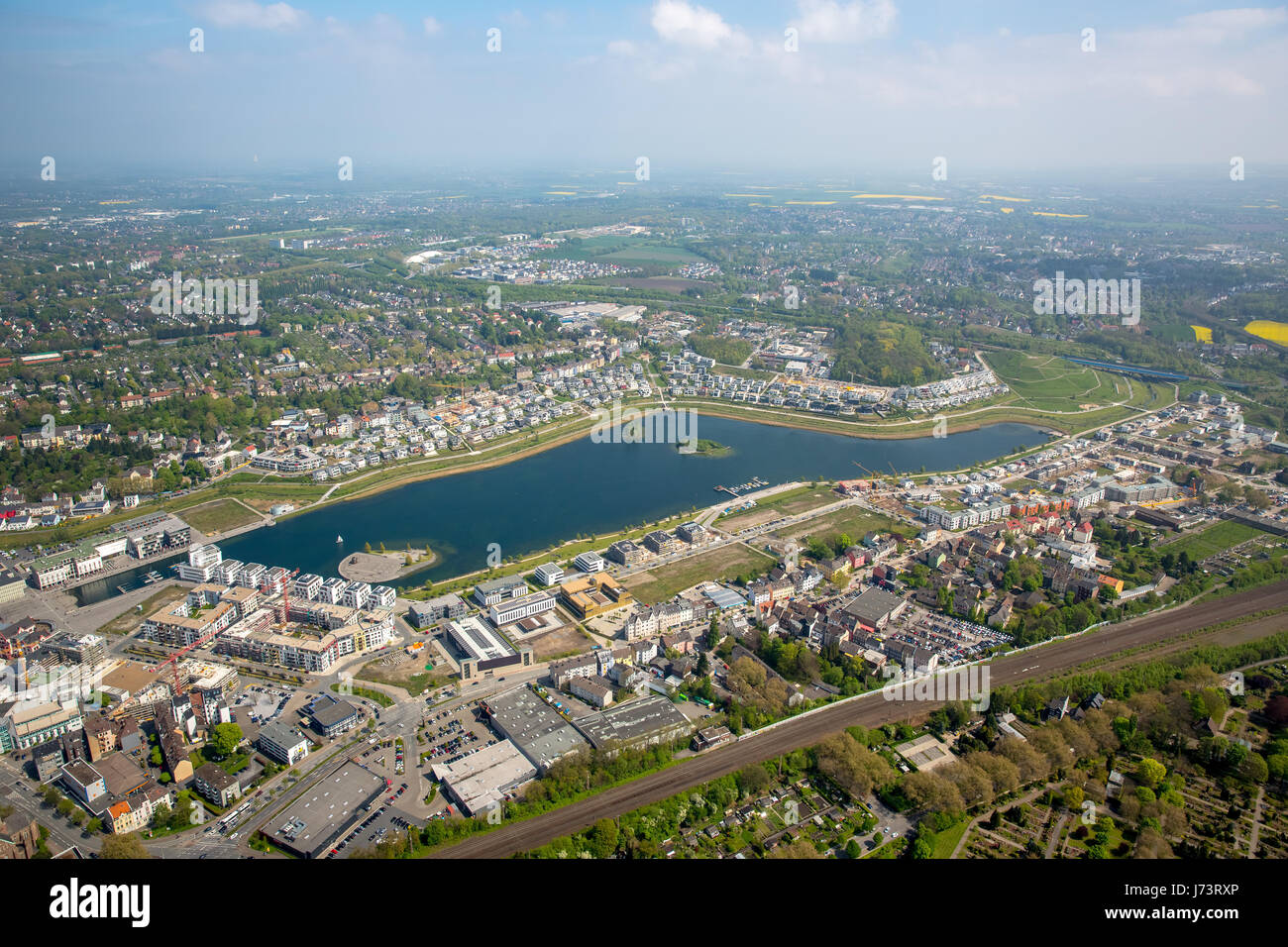 PhoenixSee Dortmund, artificial lake, Emscher river, former steel mill ...