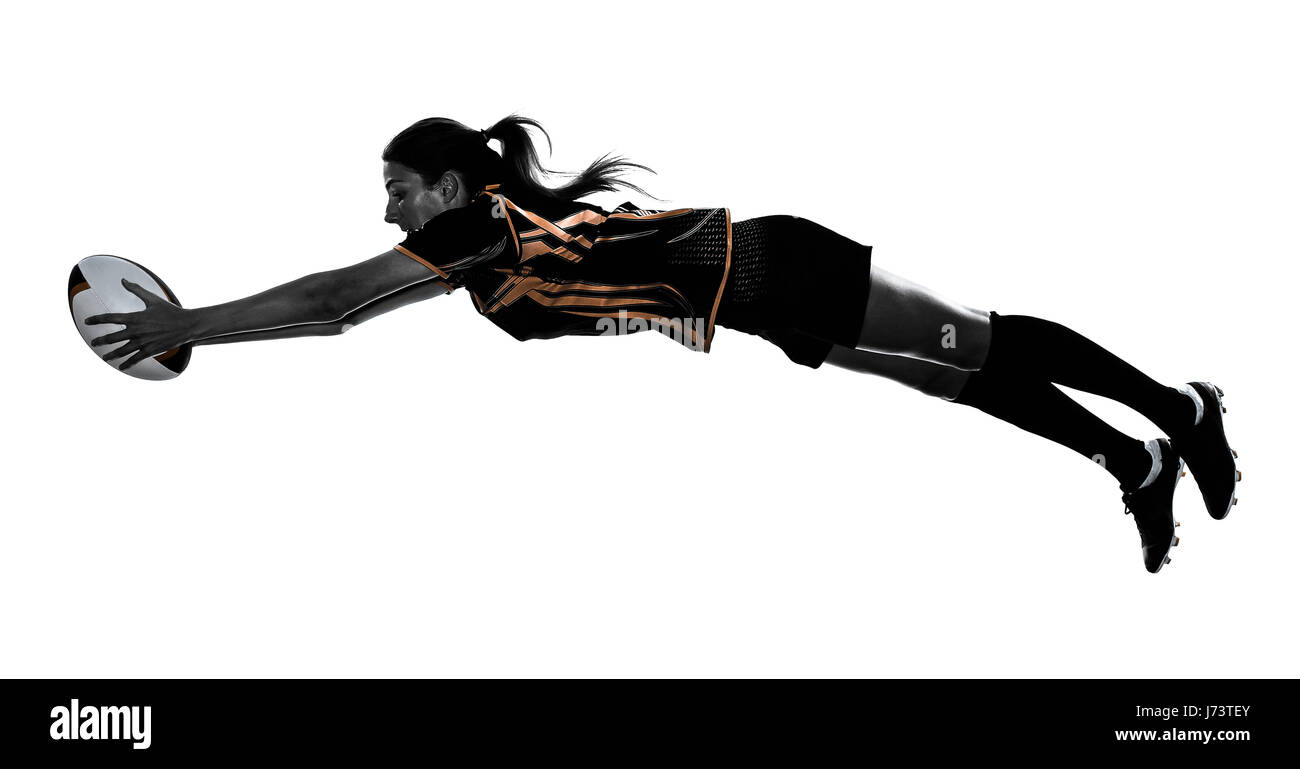 one rugby woman player in silhouette isolated on white backround Stock ...