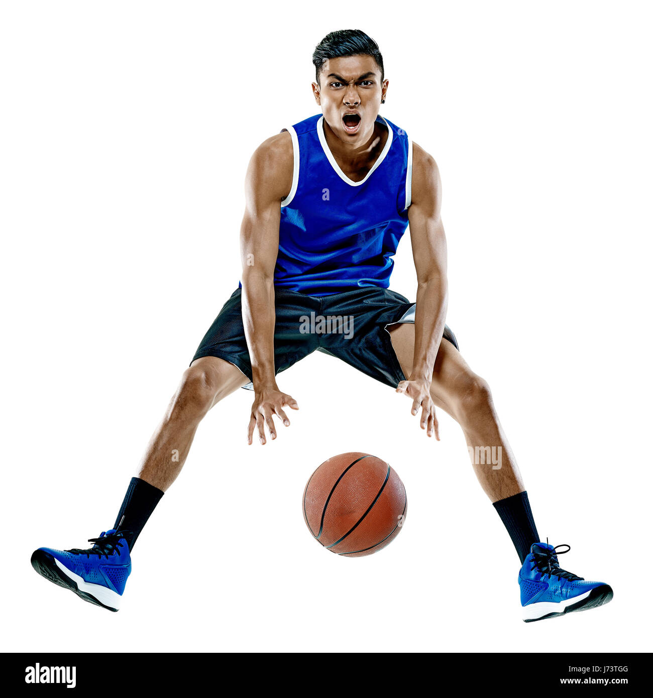 one basketball player man Isolated on white background Stock Photo - Alamy