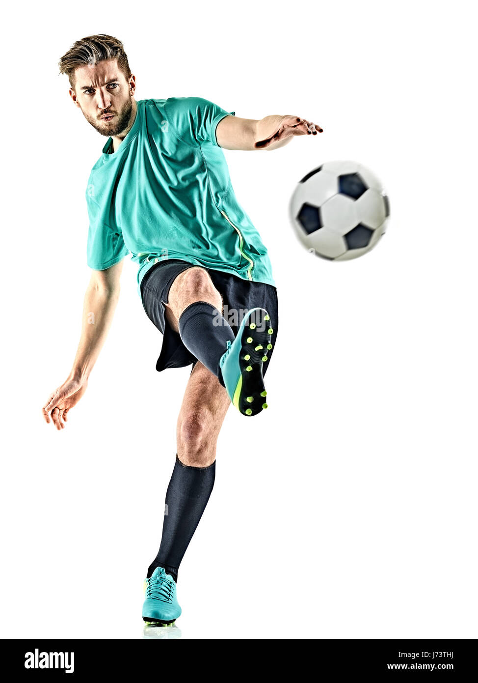 one caucasian soccer player man isolated on white background Stock ...