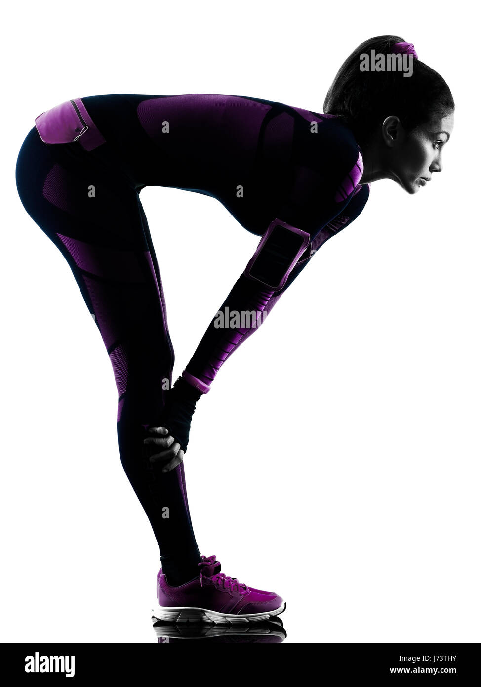 one young caucasian woman runner running jogger jogging isolated ...