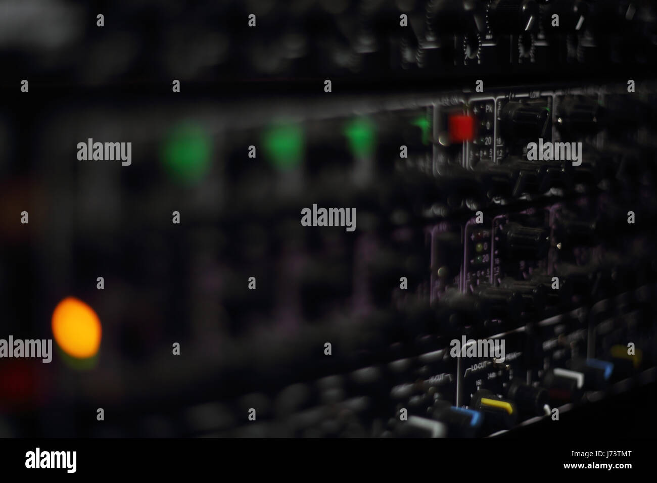 Recording music studio gear, rack of sound cards and other equipment ...