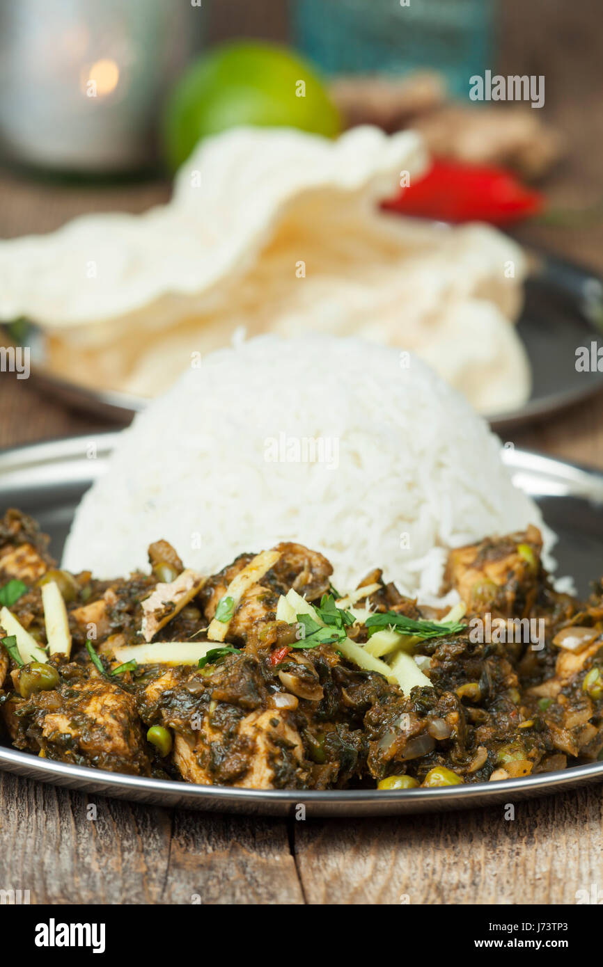 indian murgh palak dish with rice Stock Photo - Alamy