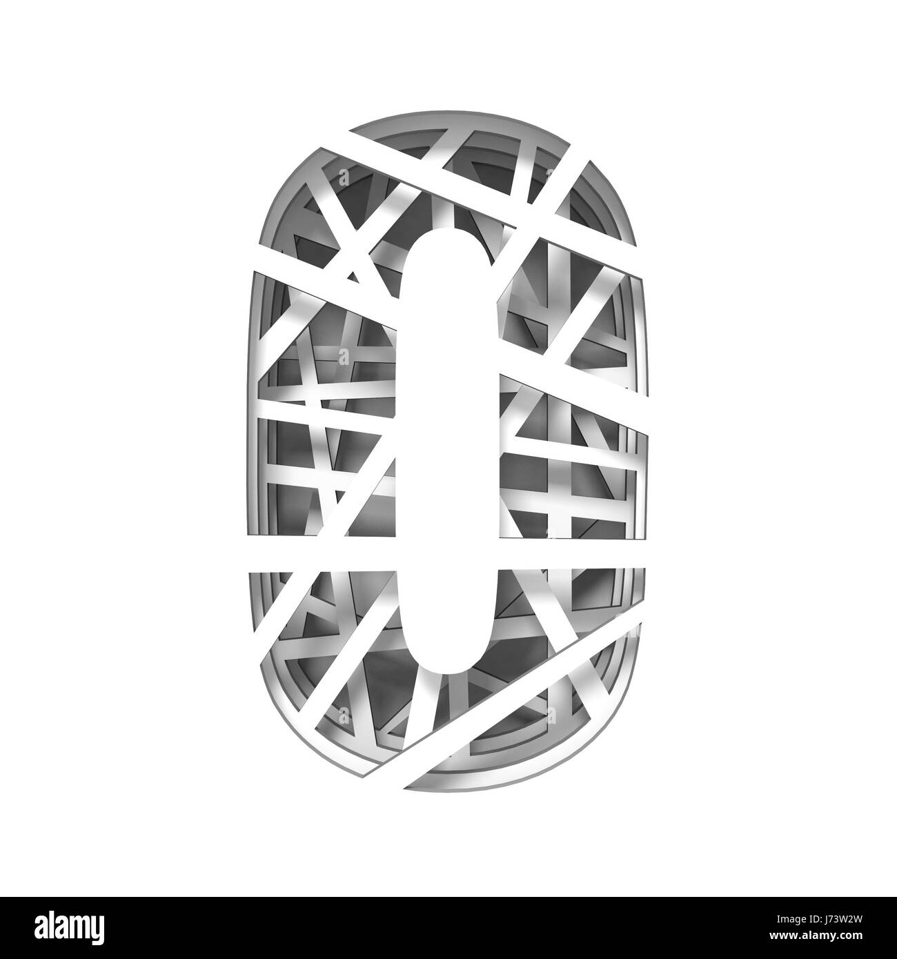 Paper cut out font number ZERO 0 3D render illustration isolated on ...
