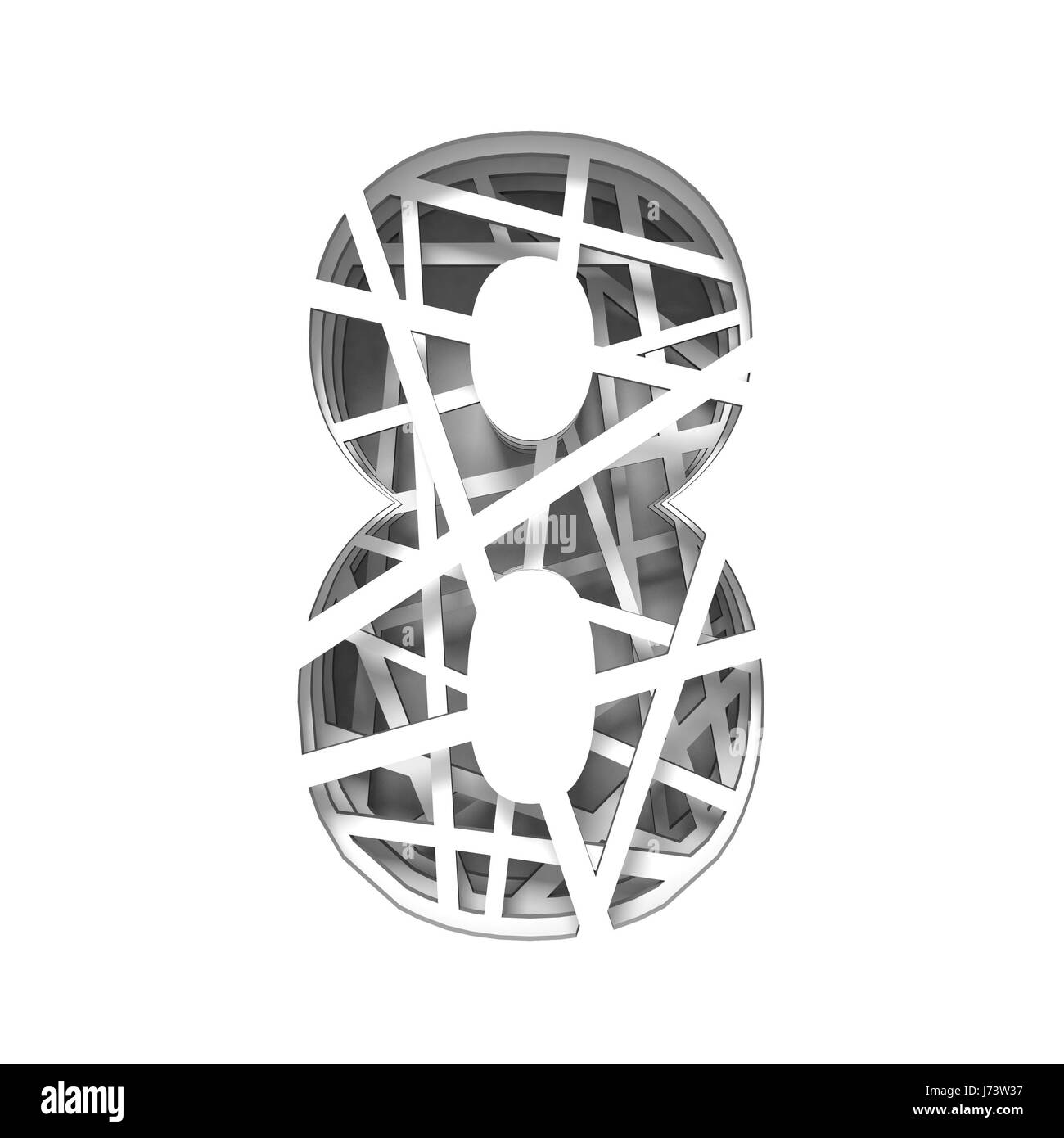 Paper cut out font number EIGHT 8 3D render illustration isolated on ...