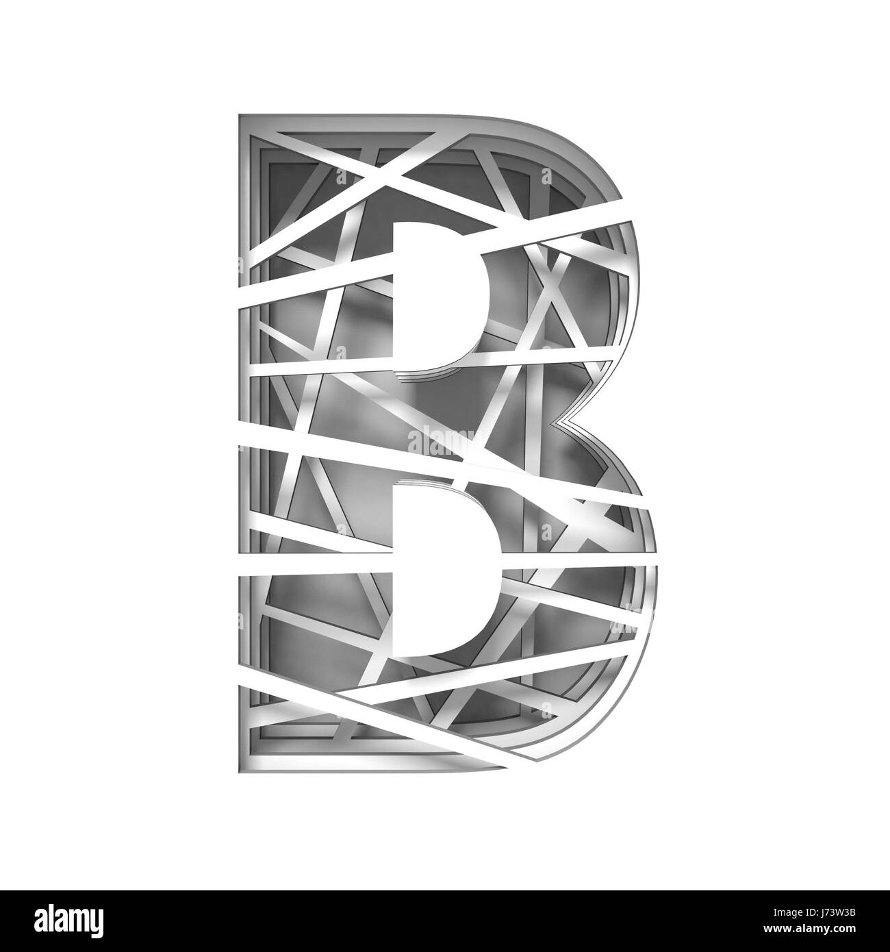 Paper cut out font letter B 3D render illustration isolated on white ...