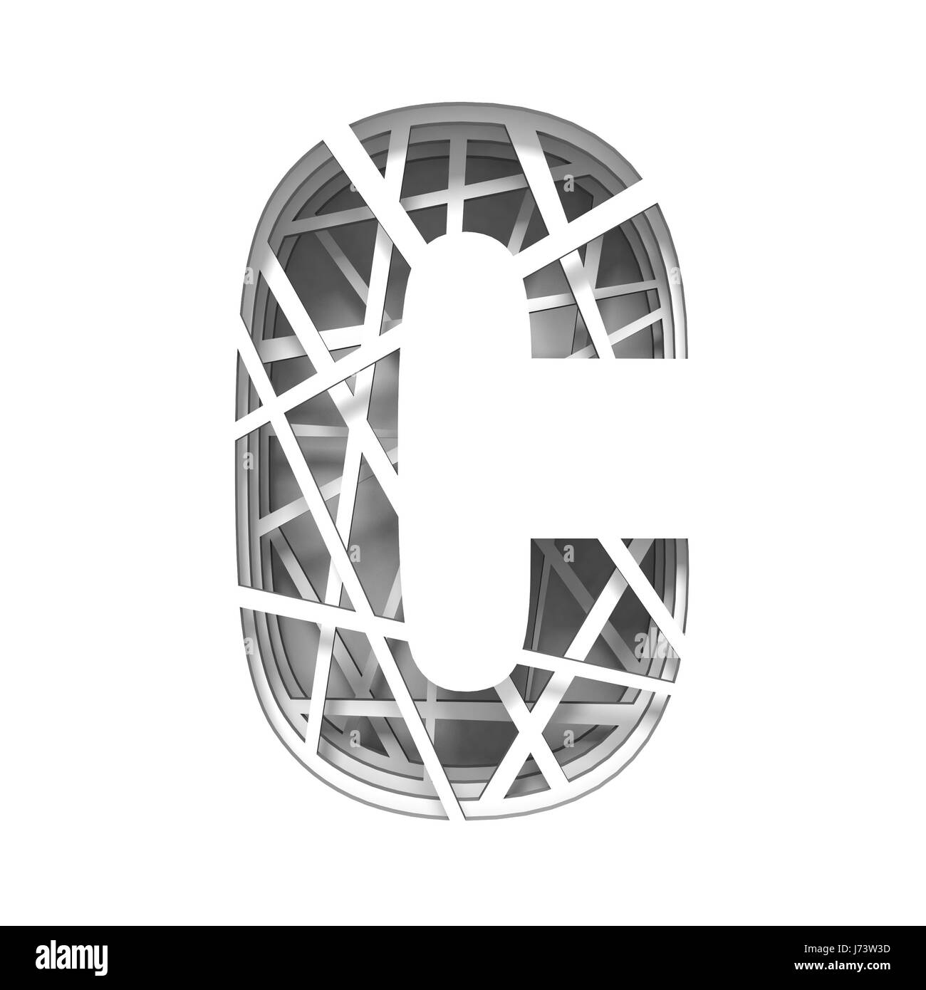 Paper cut out font letter C 3D render illustration isolated on white ...
