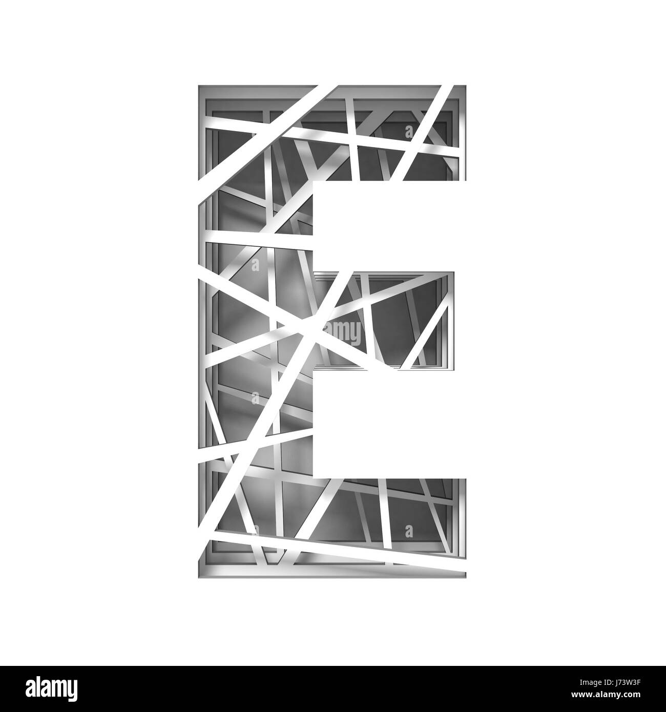 Paper cut out font letter E 3D render illustration isolated on white ...