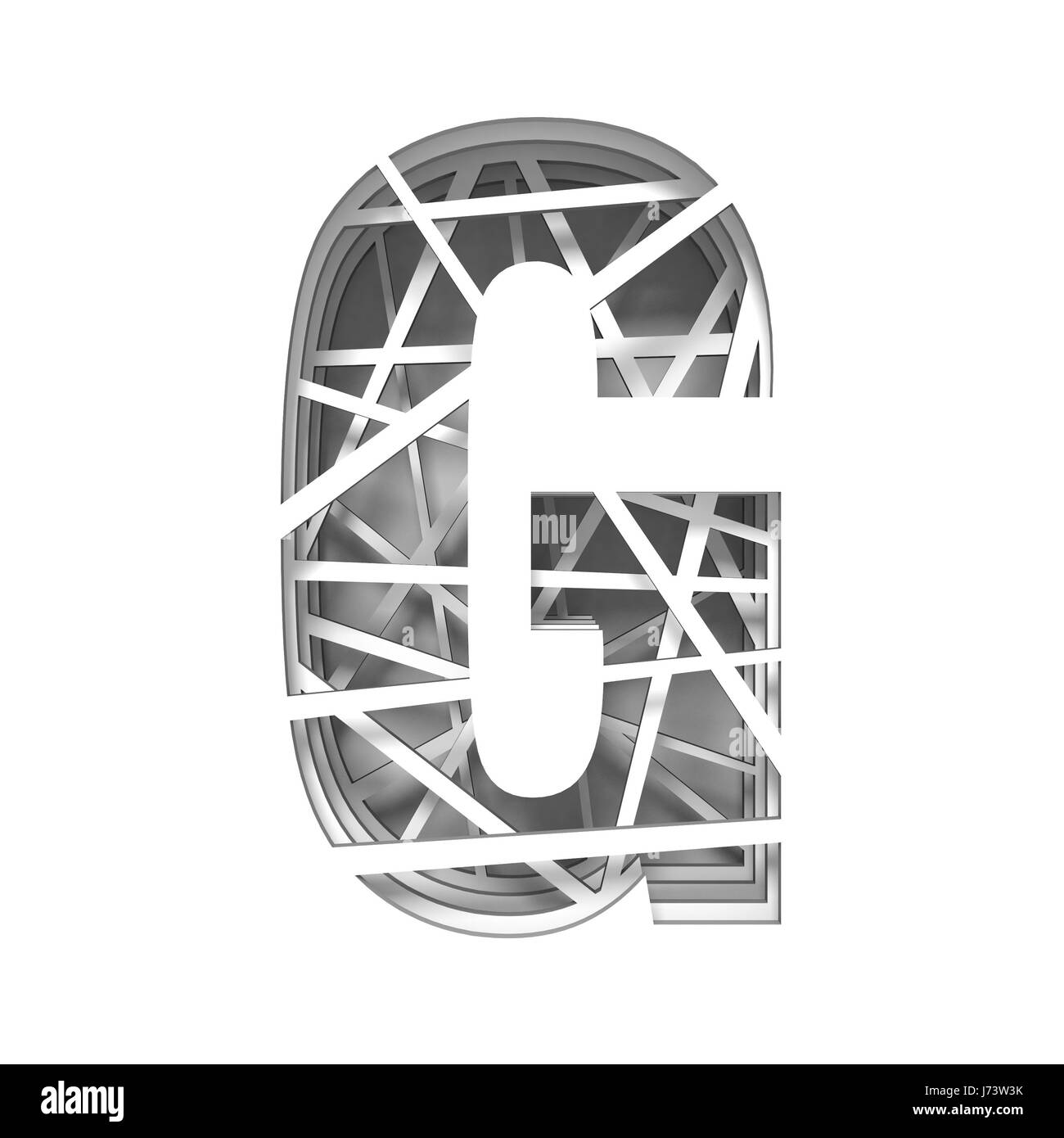 Paper cut out font letter G 3D render illustration isolated on white ...