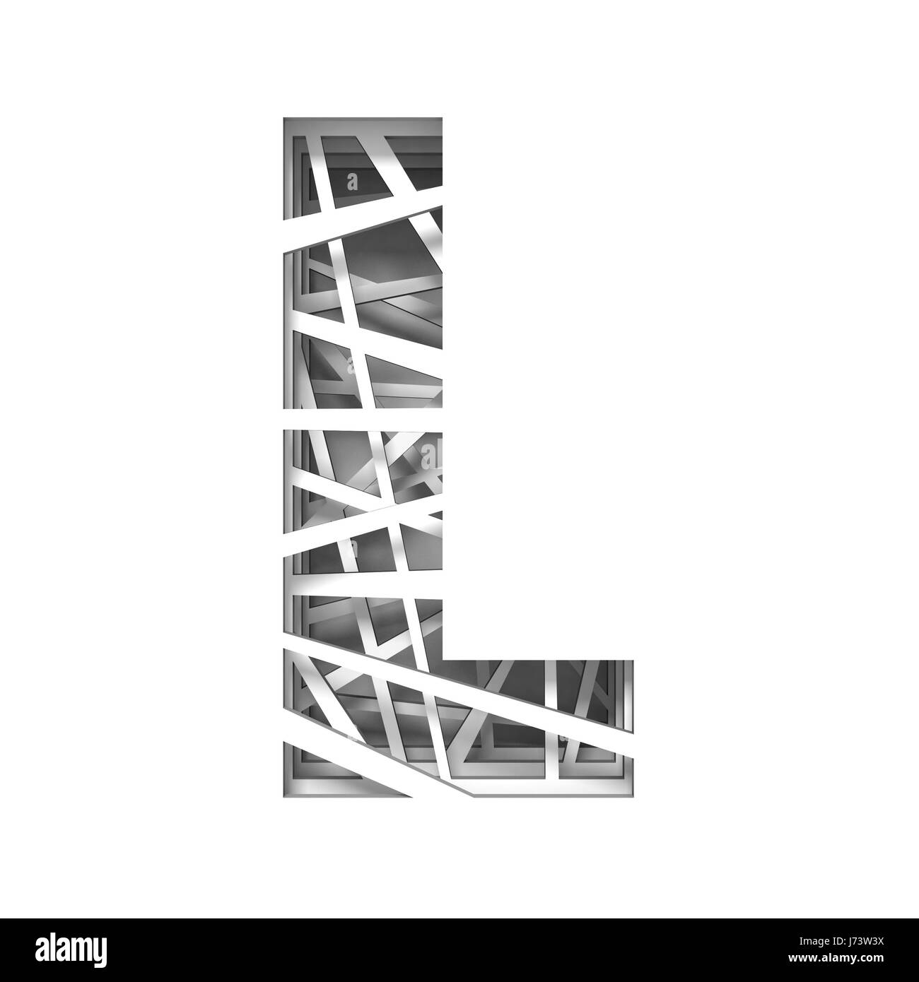 Paper cut out font letter L 3D render illustration isolated on white ...