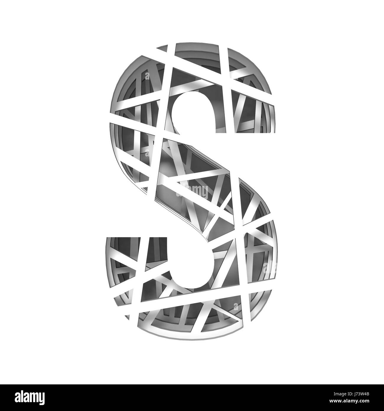 Paper cut out font letter S 3D render illustration isolated on white ...