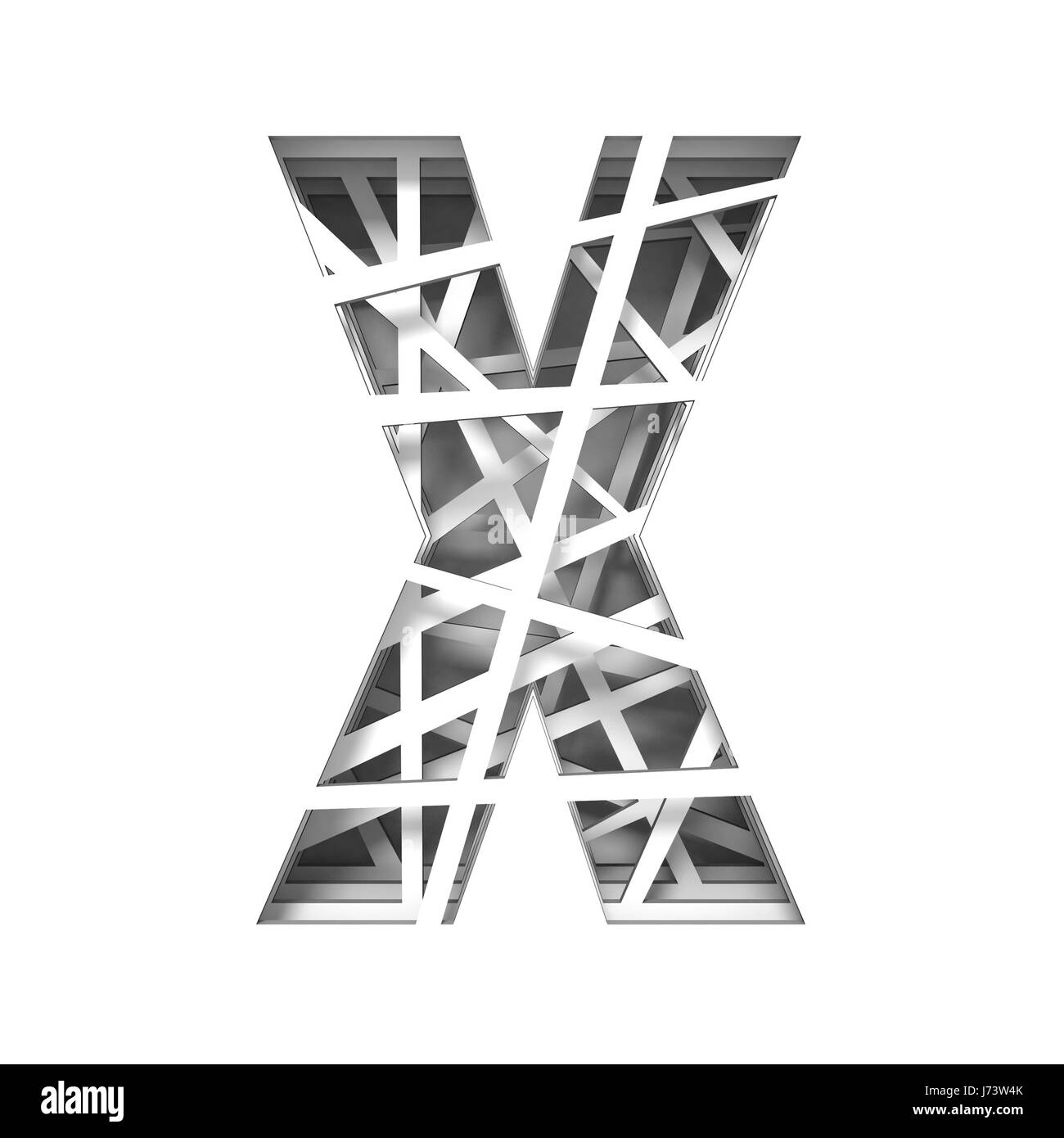 Paper cut out font letter X 3D render illustration isolated on white ...