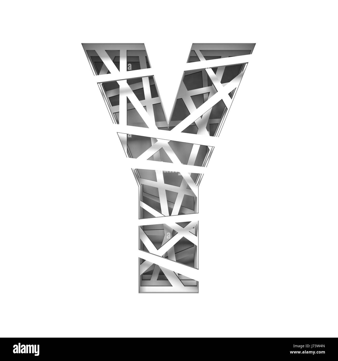 Paper cut out font letter Y 3D render illustration isolated on white ...