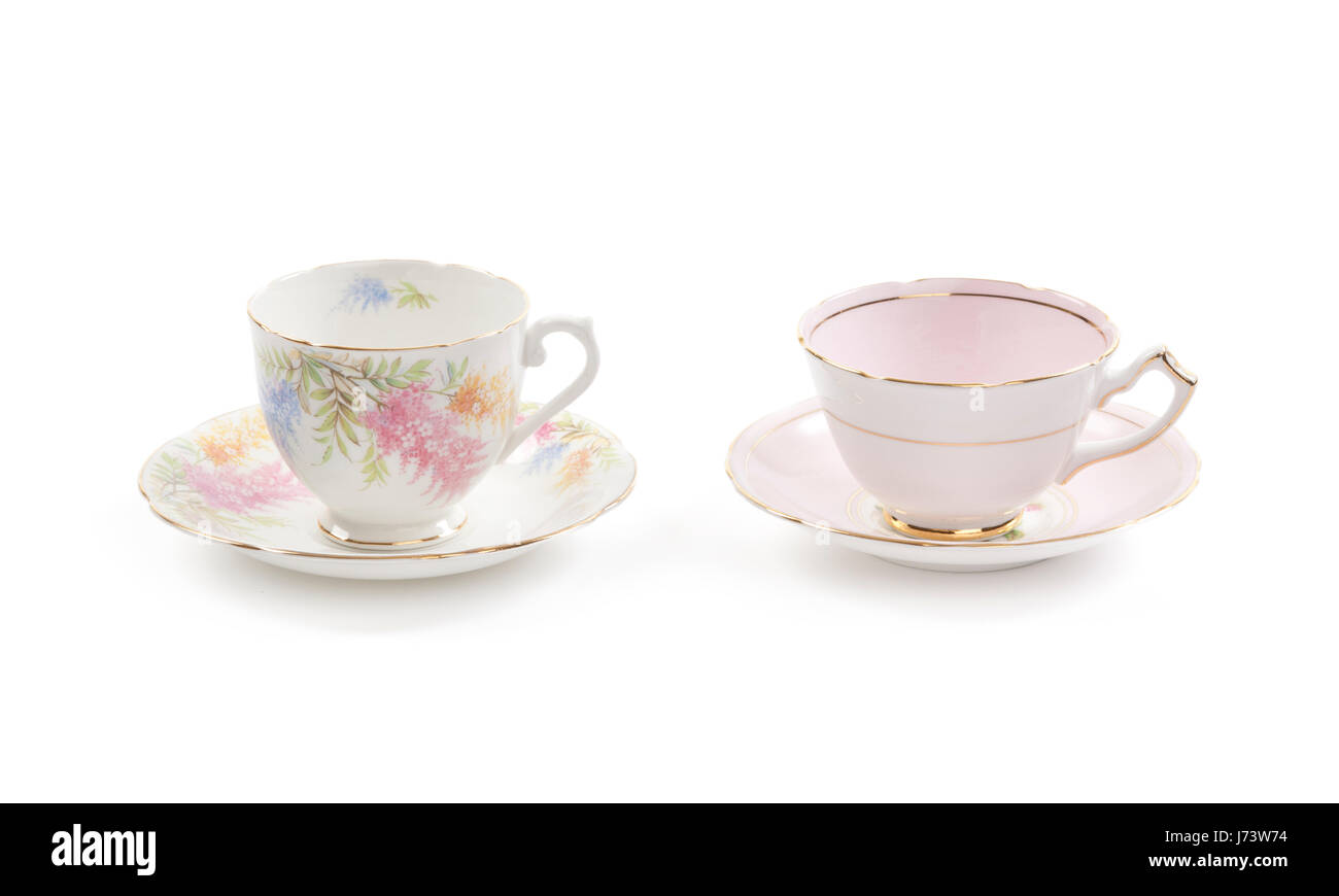 High resolution close-up of four beautiful antique tea cups with ...