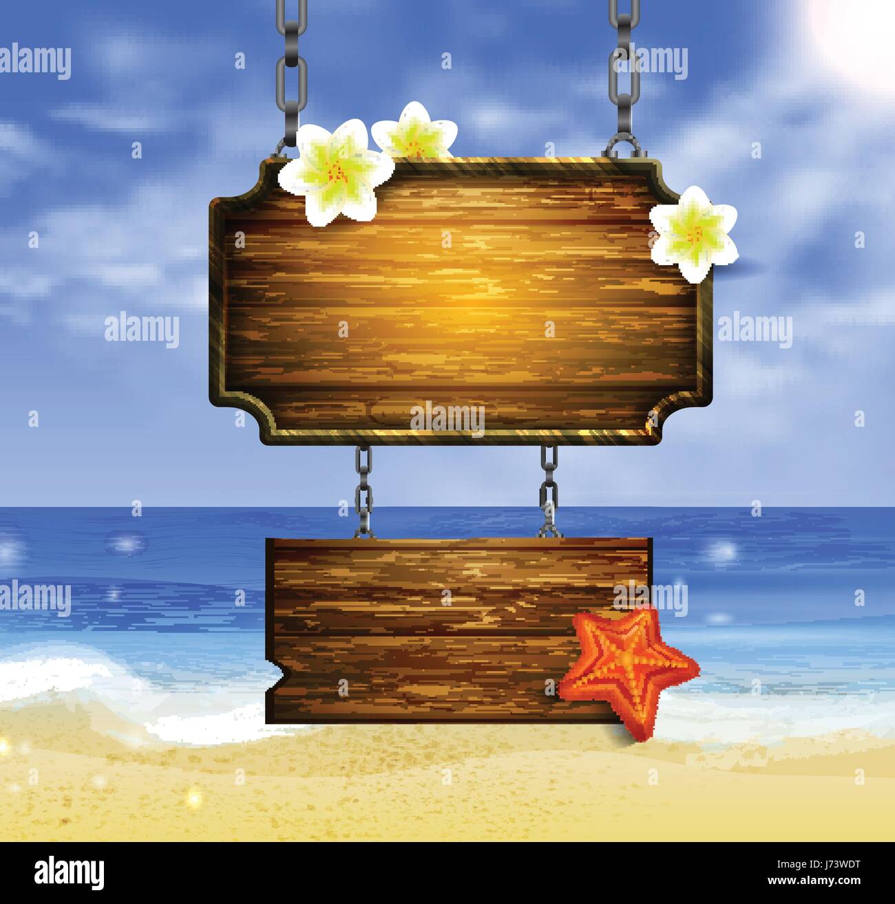 summer wooden sign on tropical beach background Stock Vector Image ...