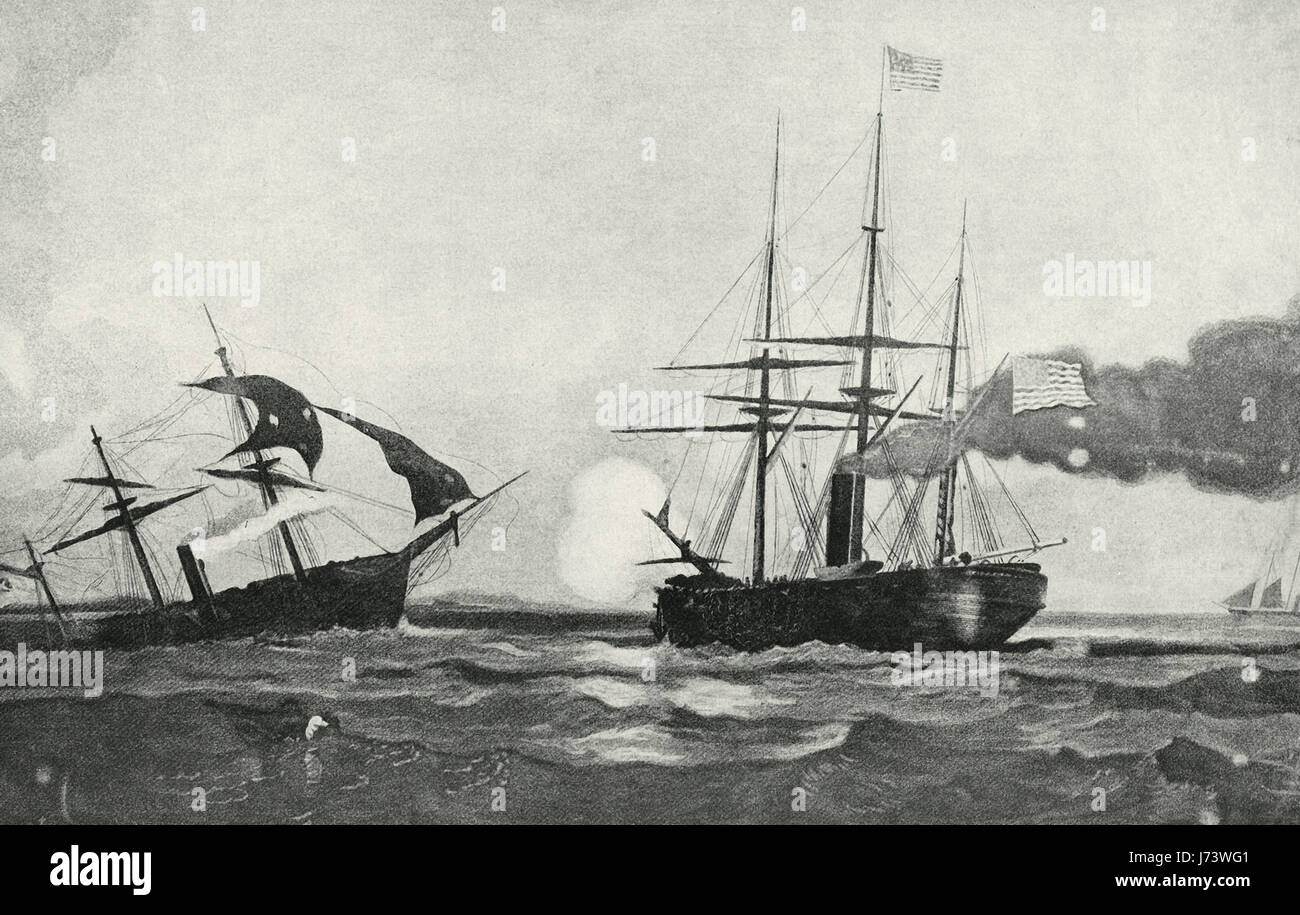 The Battle of the USS Kearsage and the CSS Alabama off the coast of ...