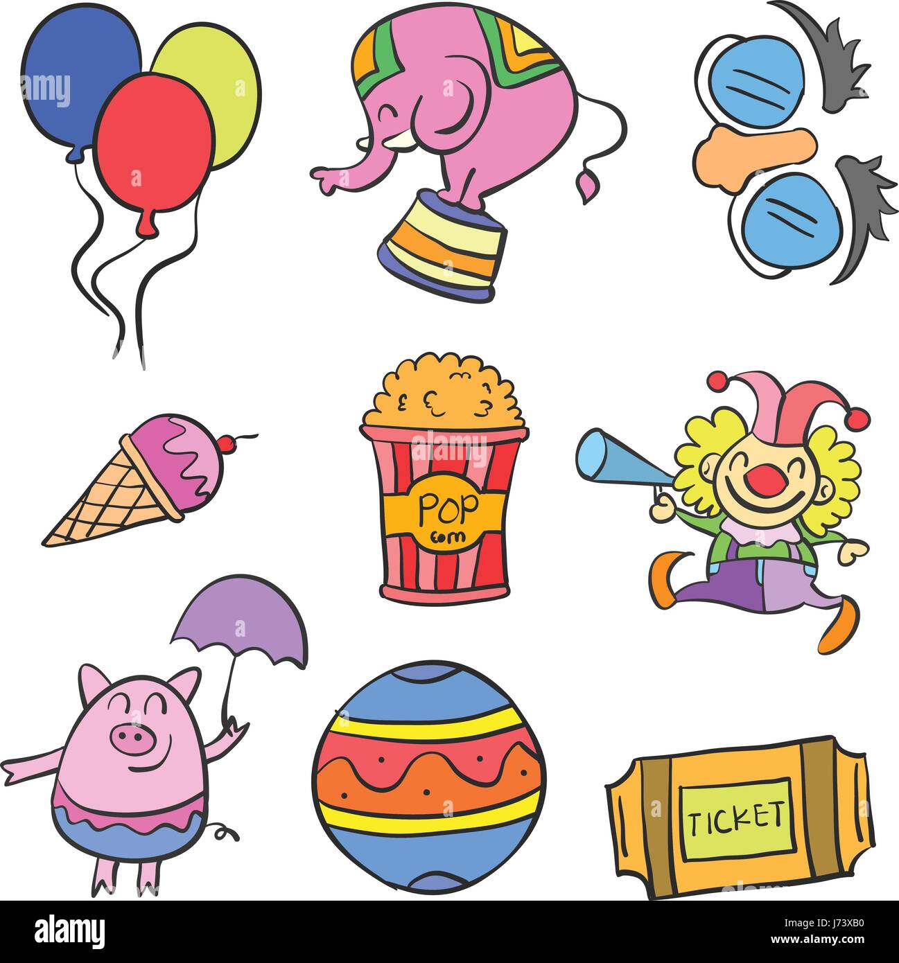 Doodle circus colorful set hand draw Stock Vector Image & Art - Alamy
