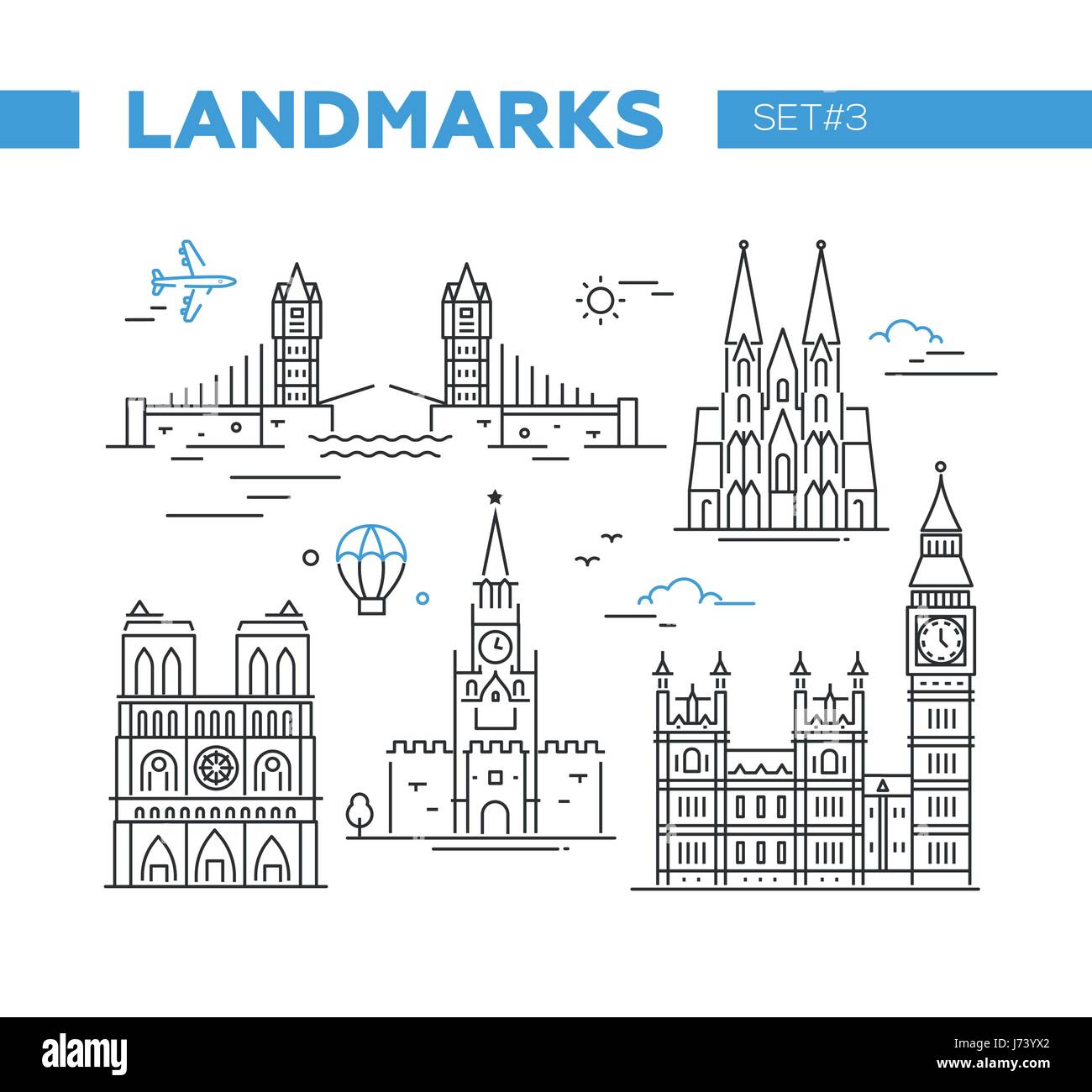 World Famous Landmarks - line design icons set Stock Vector Image & Art ...