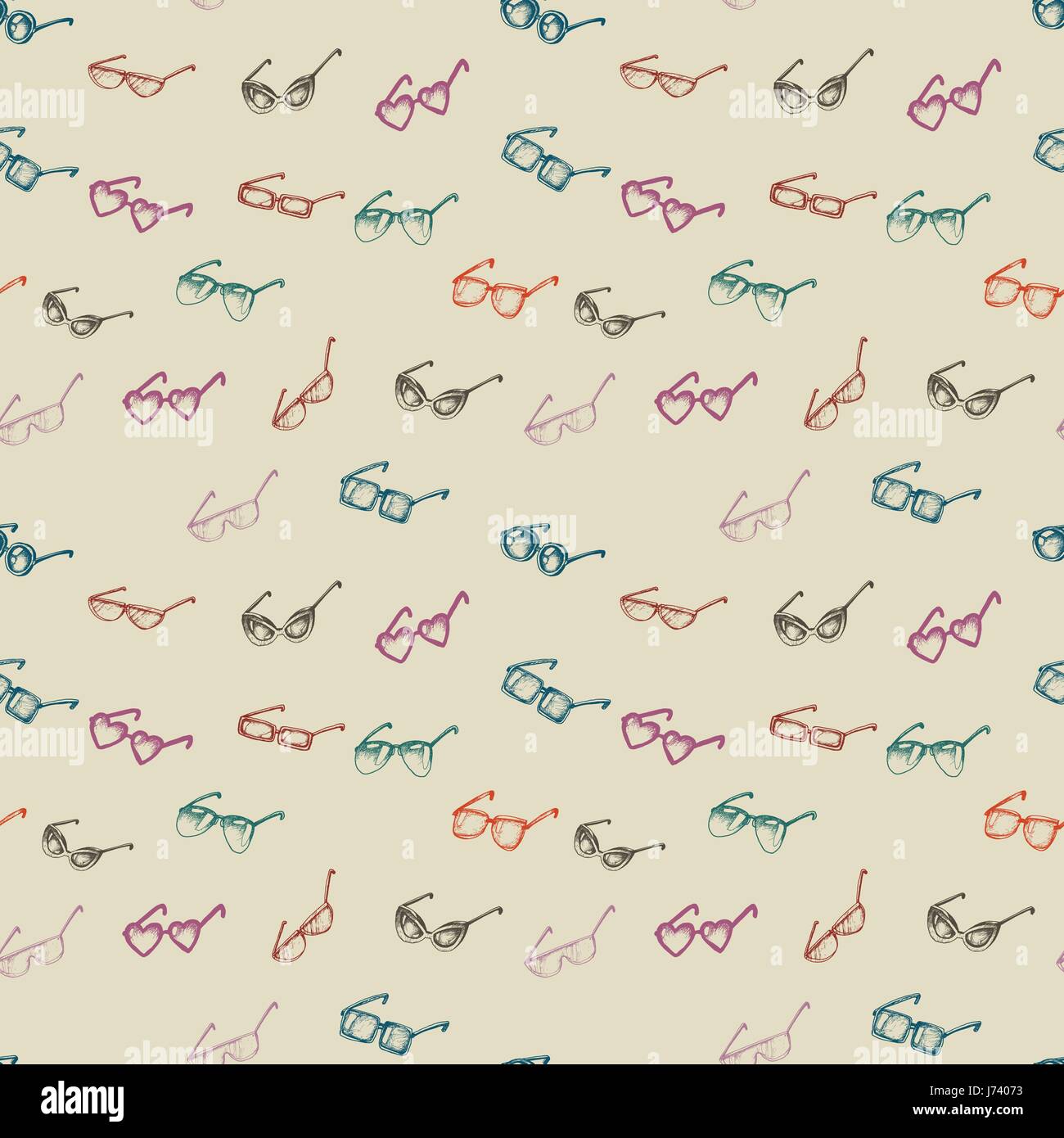 Different eyeglasses types seamless pattern, hand drawn doodle style ...