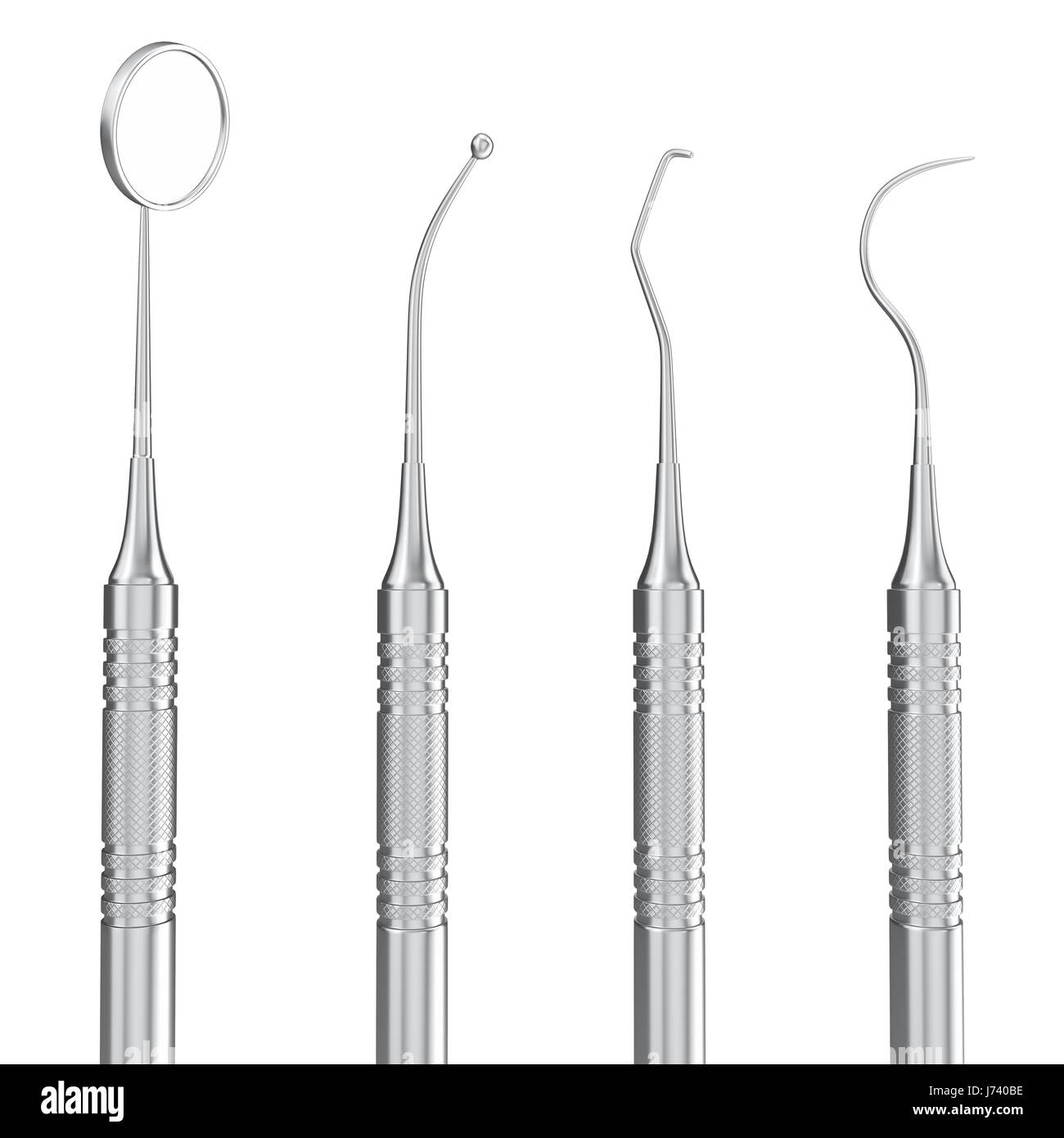 Dental set, mirror, probe, isolated on white background 3D rendering ...