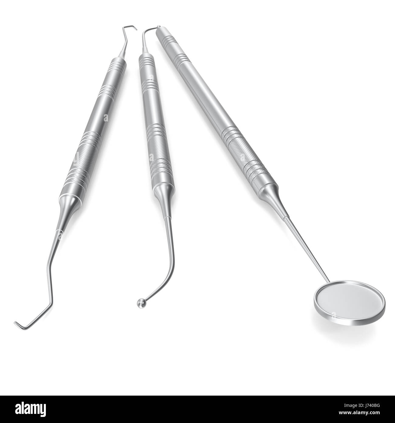 Dental set, mirror, probe, isolated on white background 3D rendering ...