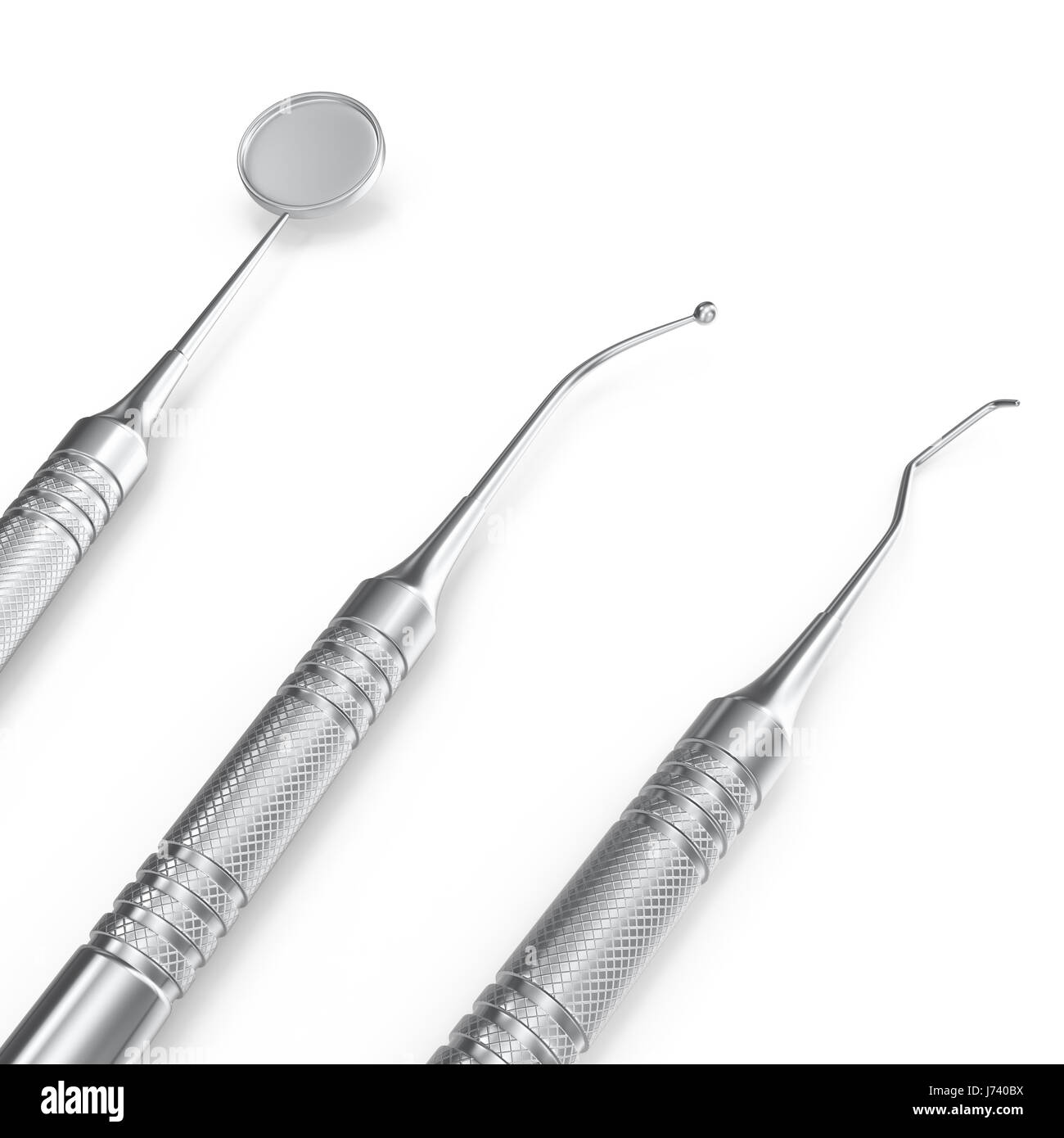 Dental set, mirror, probe, isolated on white background 3D rendering ...