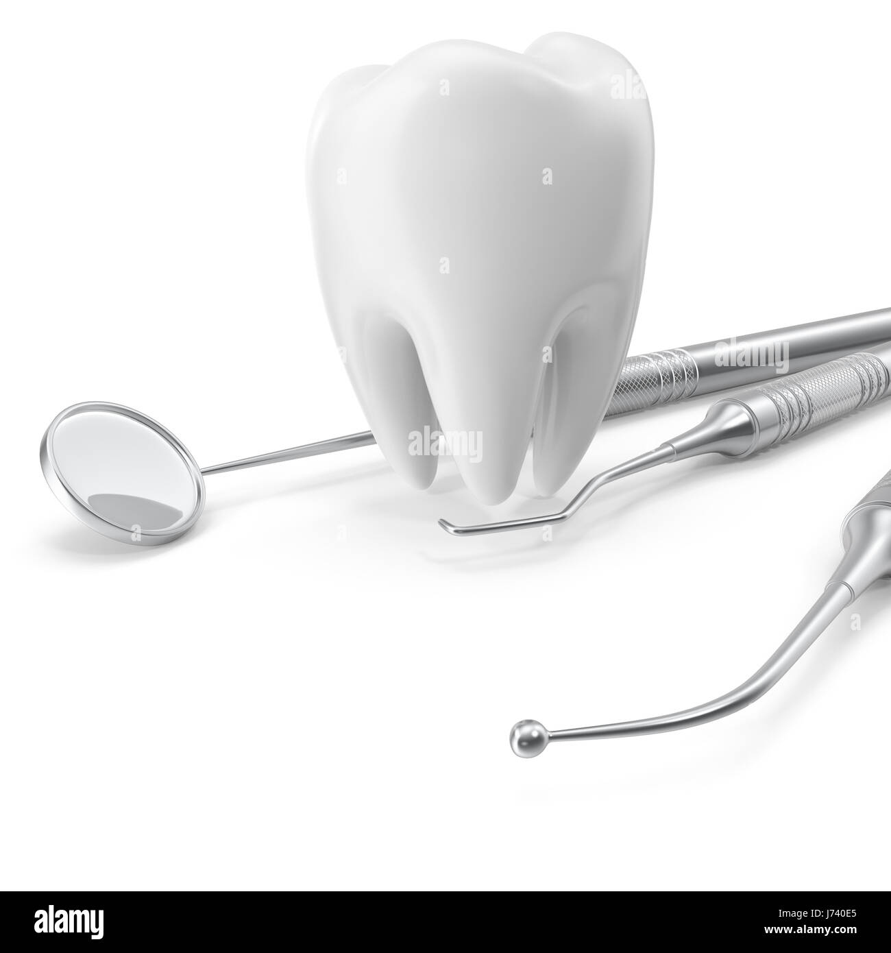 Dental set, mirror, probe, with tooth, concep care isolated on white ...