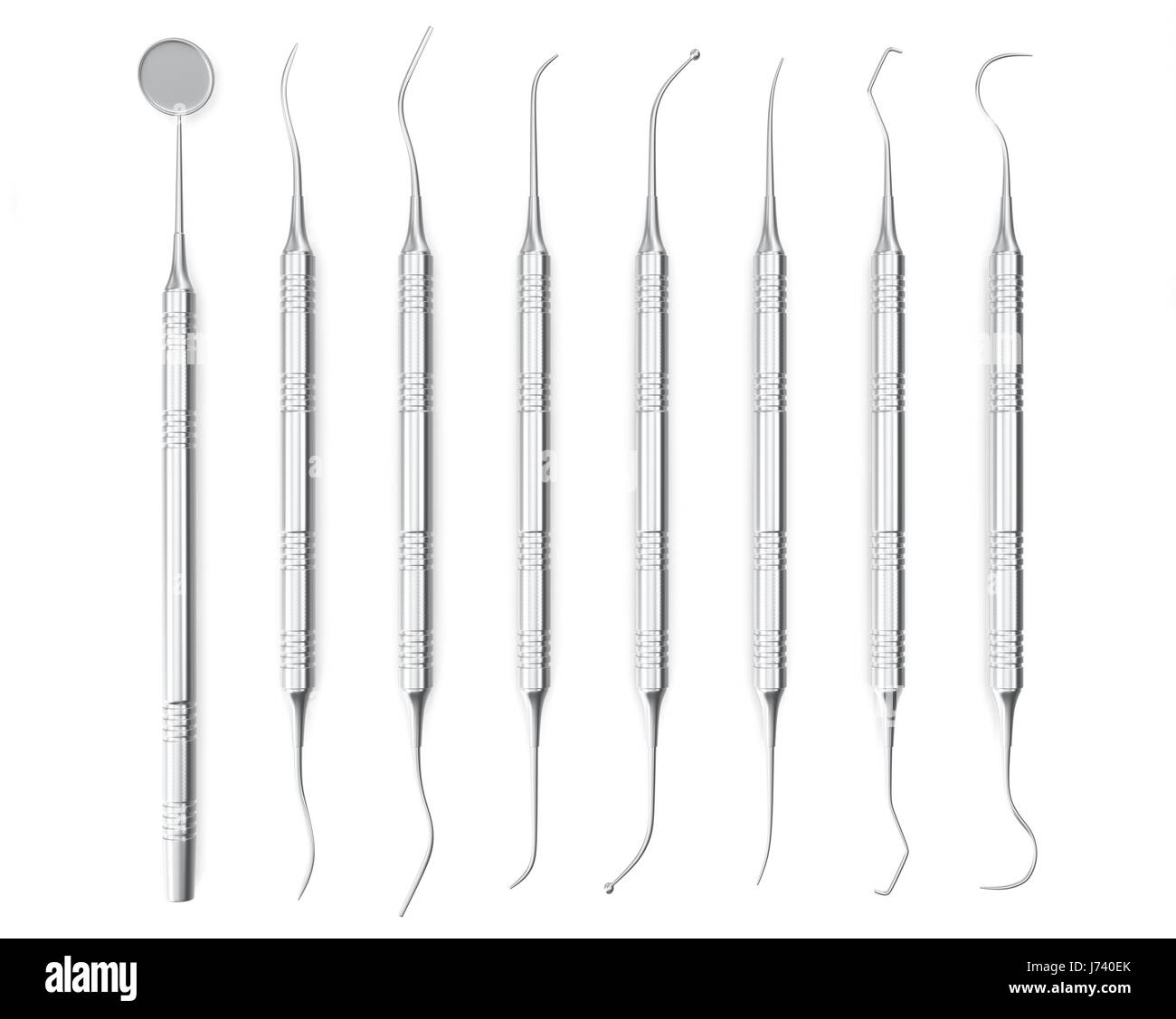 Dental set, mirror, probe, isolated on white background 3D rendering ...
