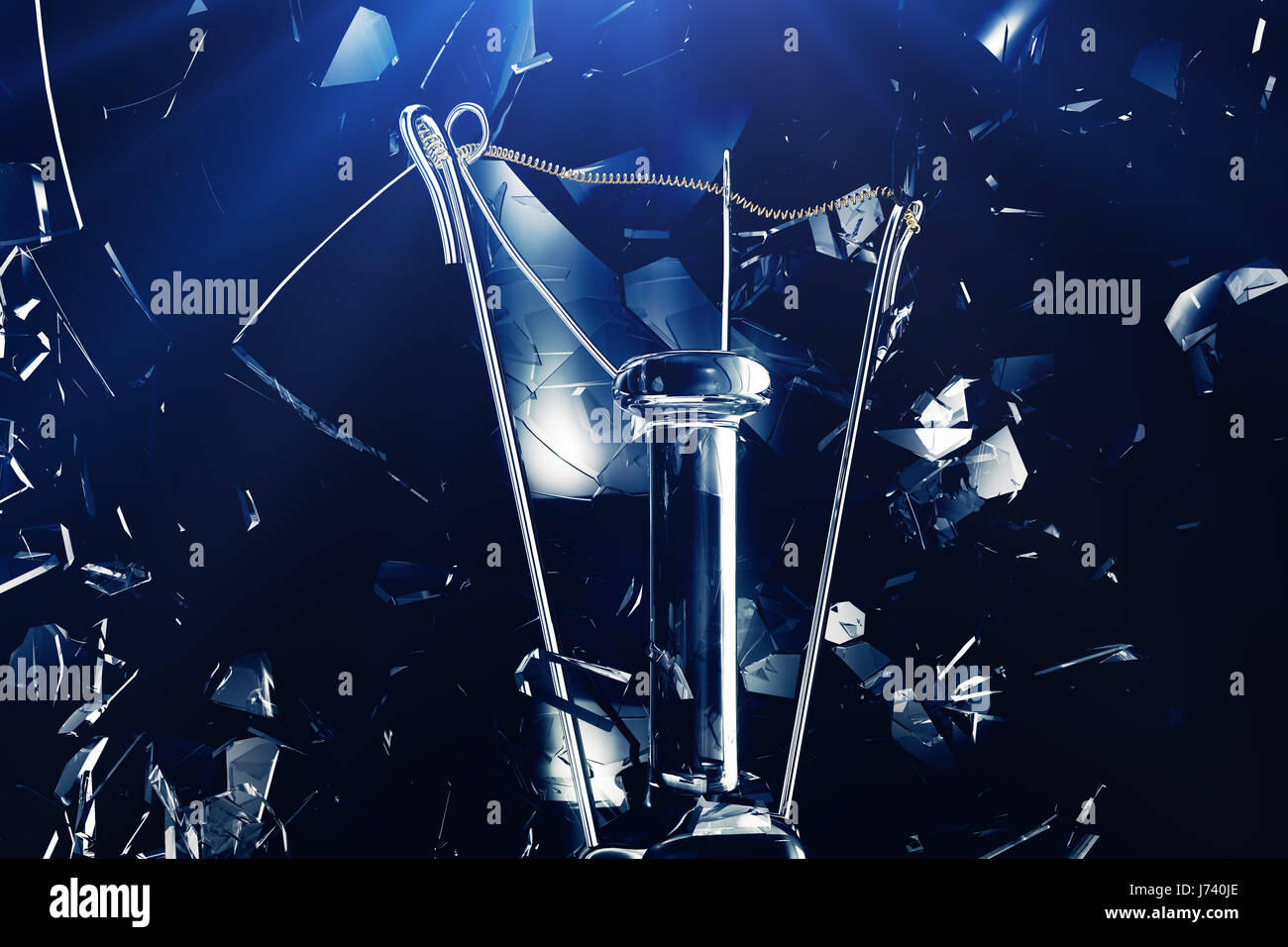 Exploding light bulb on a blue background, with concept creative ...