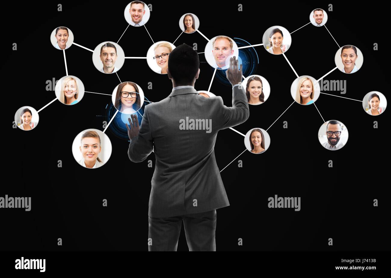 businessman working with network contacts icons Stock Photo - Alamy