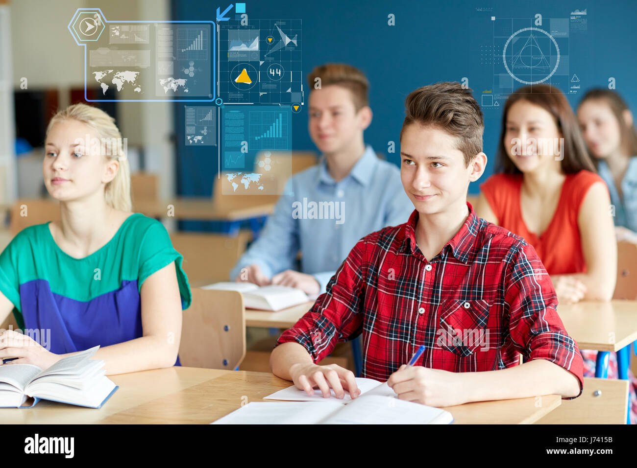 group of students with notebooks at school lesson Stock Photo - Alamy