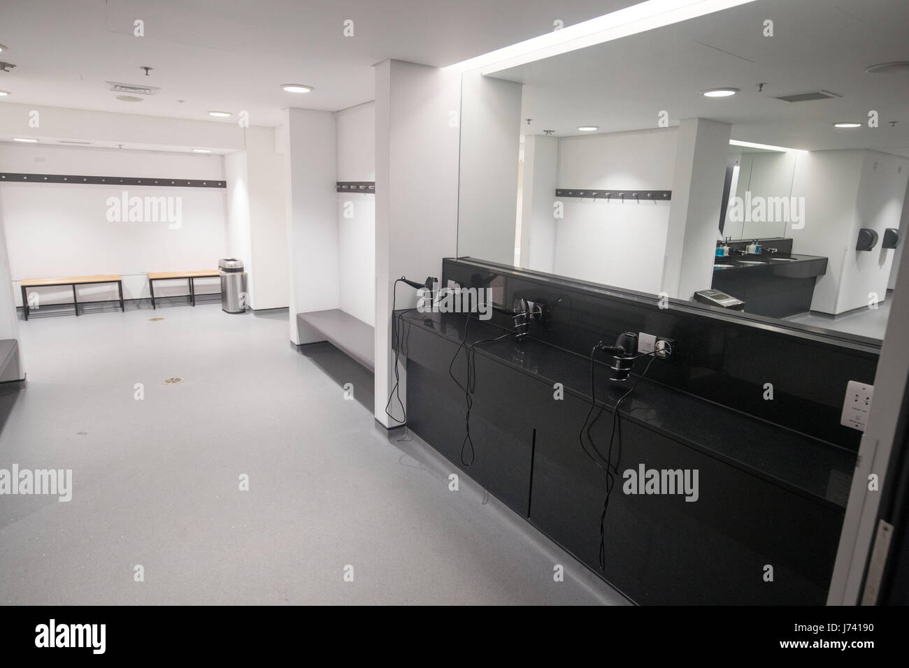 A general view of the hairdryers inside the changing rooms at Wembley ...
