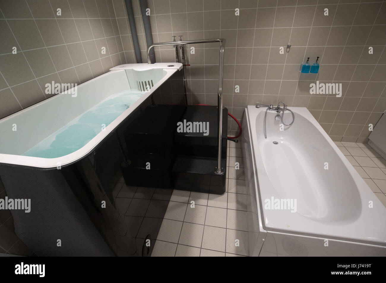 A general view of the baths inside the changing rooms at Wembley ...