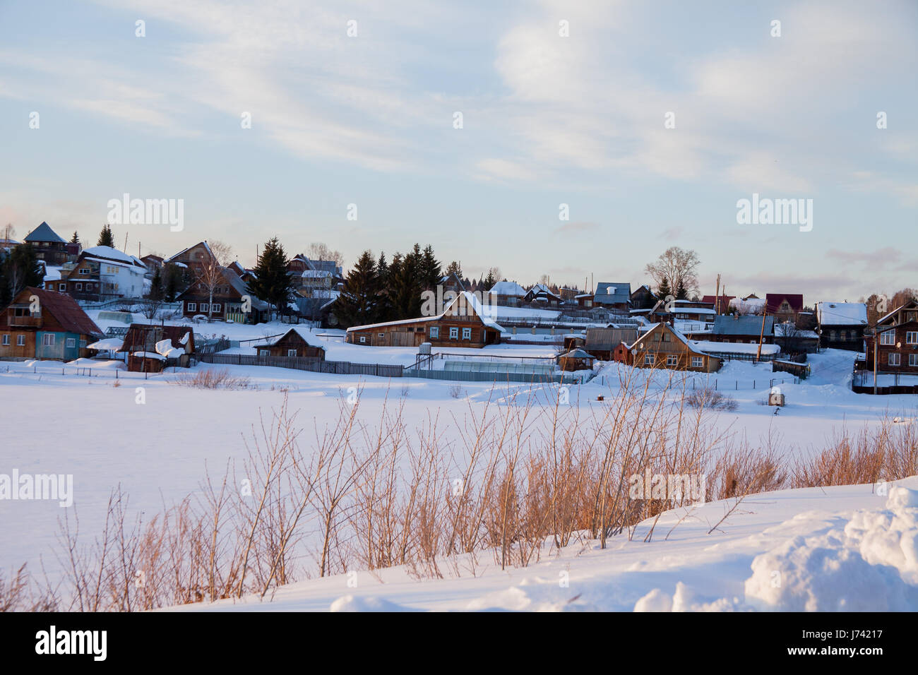 Winter rural landscape in the village of Kamenka, Sverdlovsk region ...