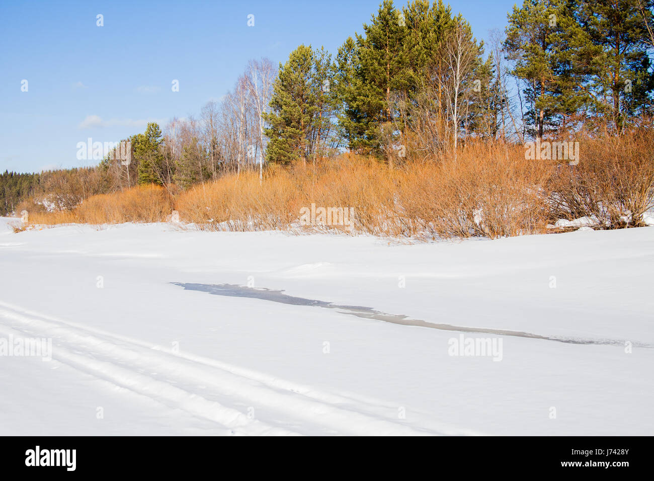 Winter landscape on river Chusovaya, Sverdlovsk region, Russia Stock ...
