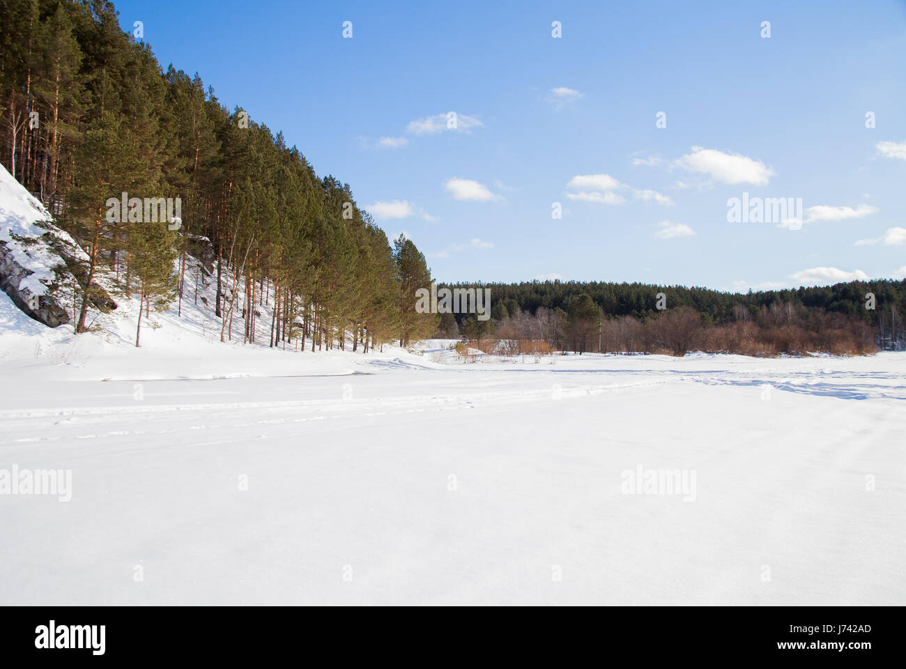 Winter landscape on river Chusovaya, Sverdlovsk region, Russia Stock ...