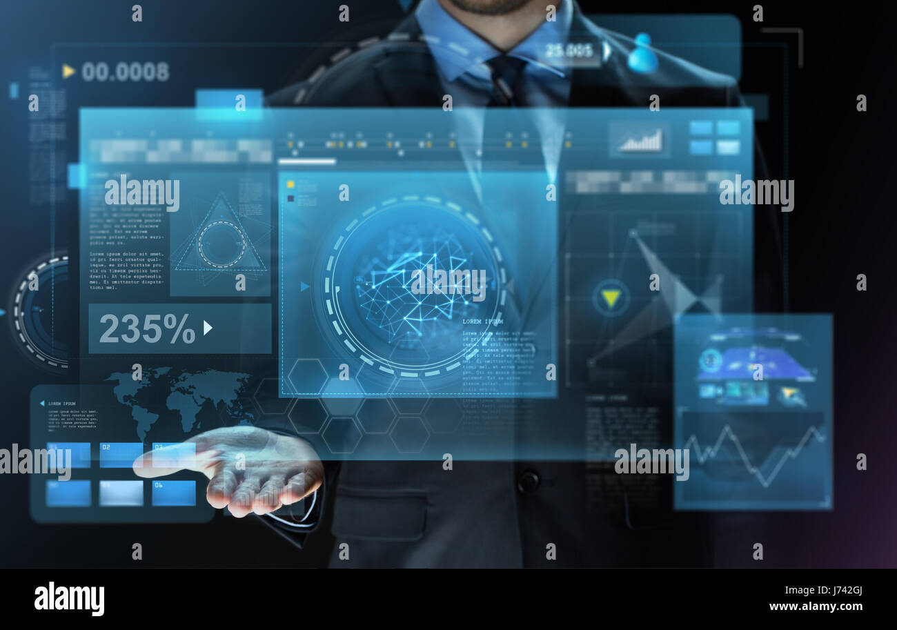 close up of businessman with virtual screens Stock Photo - Alamy