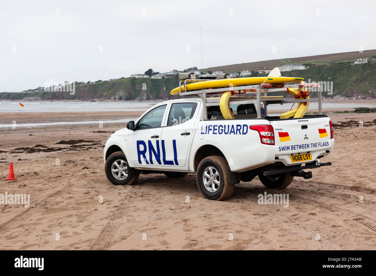 RNLI vehicle parked on Bantham Beach, South Devon, England, UK Stock ...