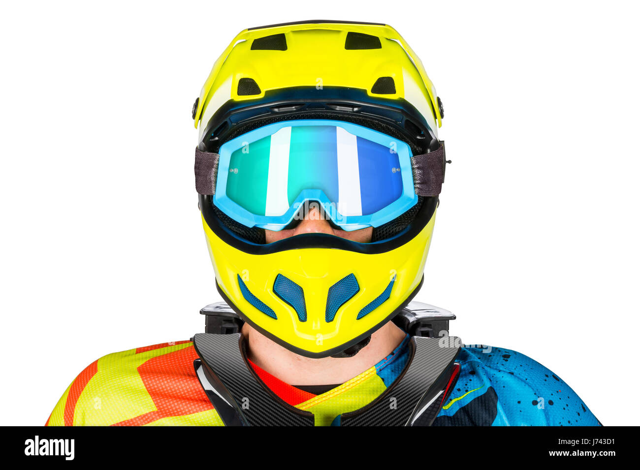 mountain bike freeride downhill rider portrait isolated on white ...