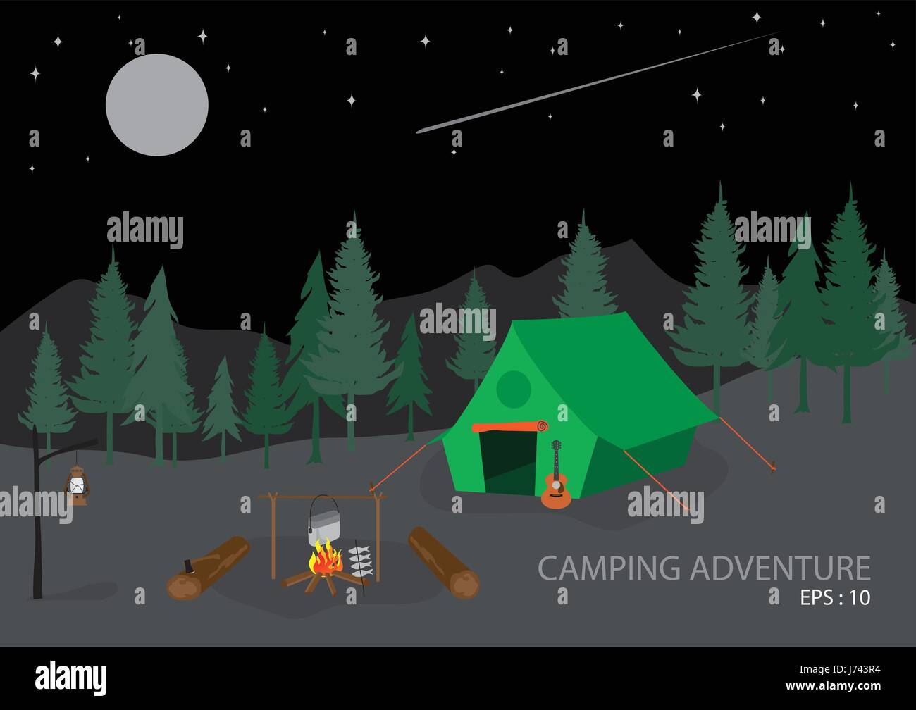 Camping landscape background flat design. vector illustration Stock ...