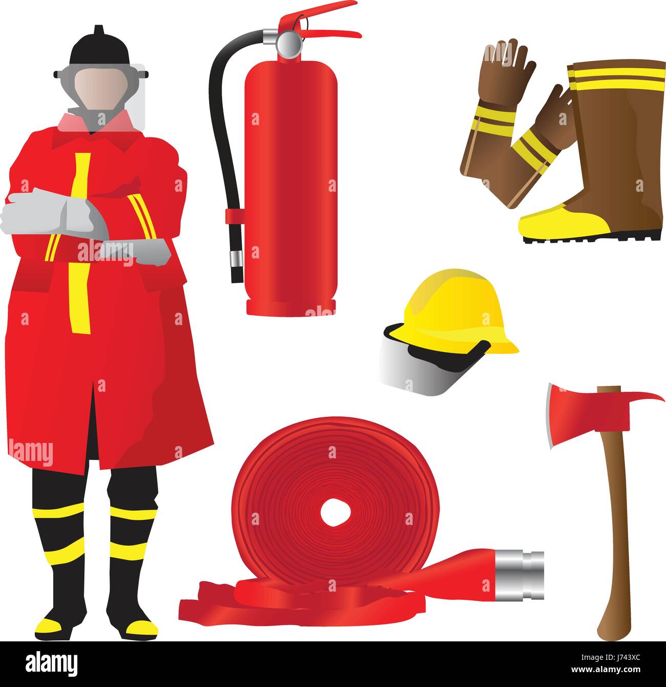 Firefighter set. Isolated emergency items on white background Stock ...