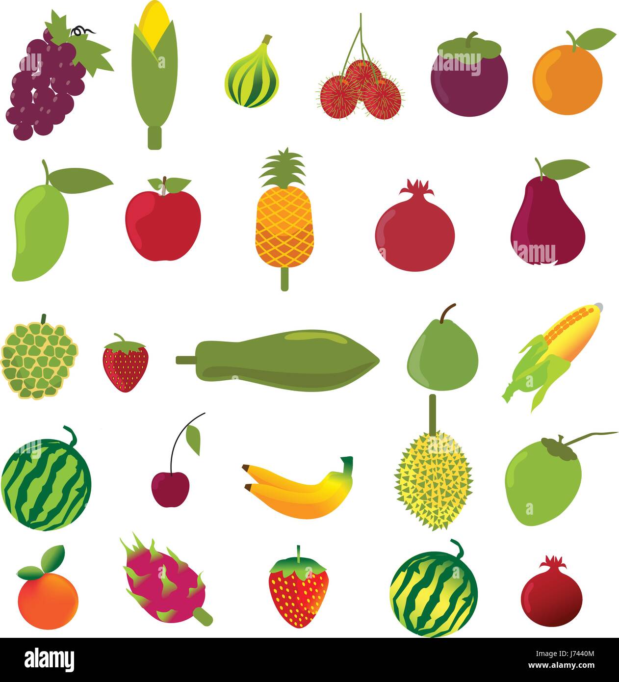 Vector flat design fruits icon set, Vector illustration Stock Vector ...