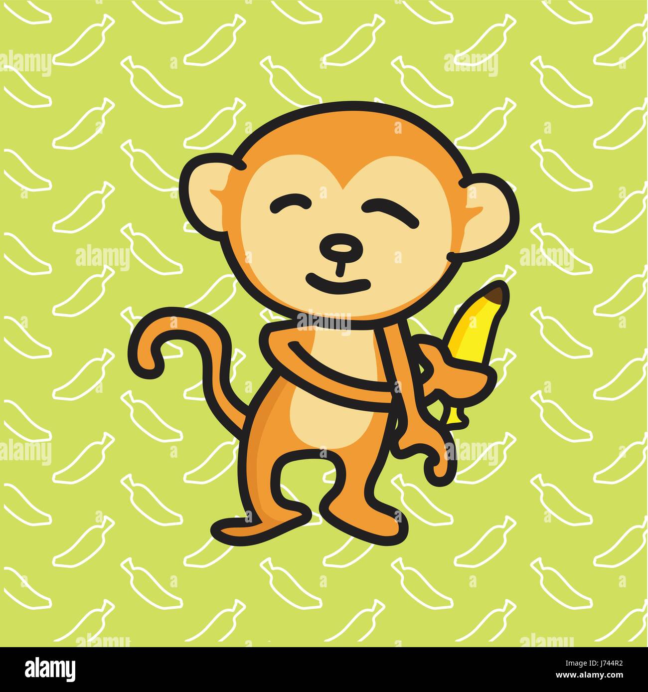 Cute monkey cartoon eating banana hi-res stock photography and images - Alamy