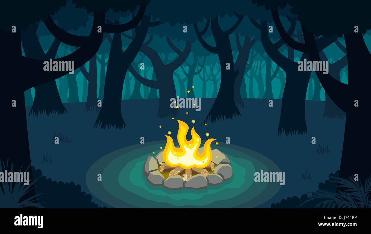 Cartoon illustration of forest campfire Stock Vector Image & Art - Alamy