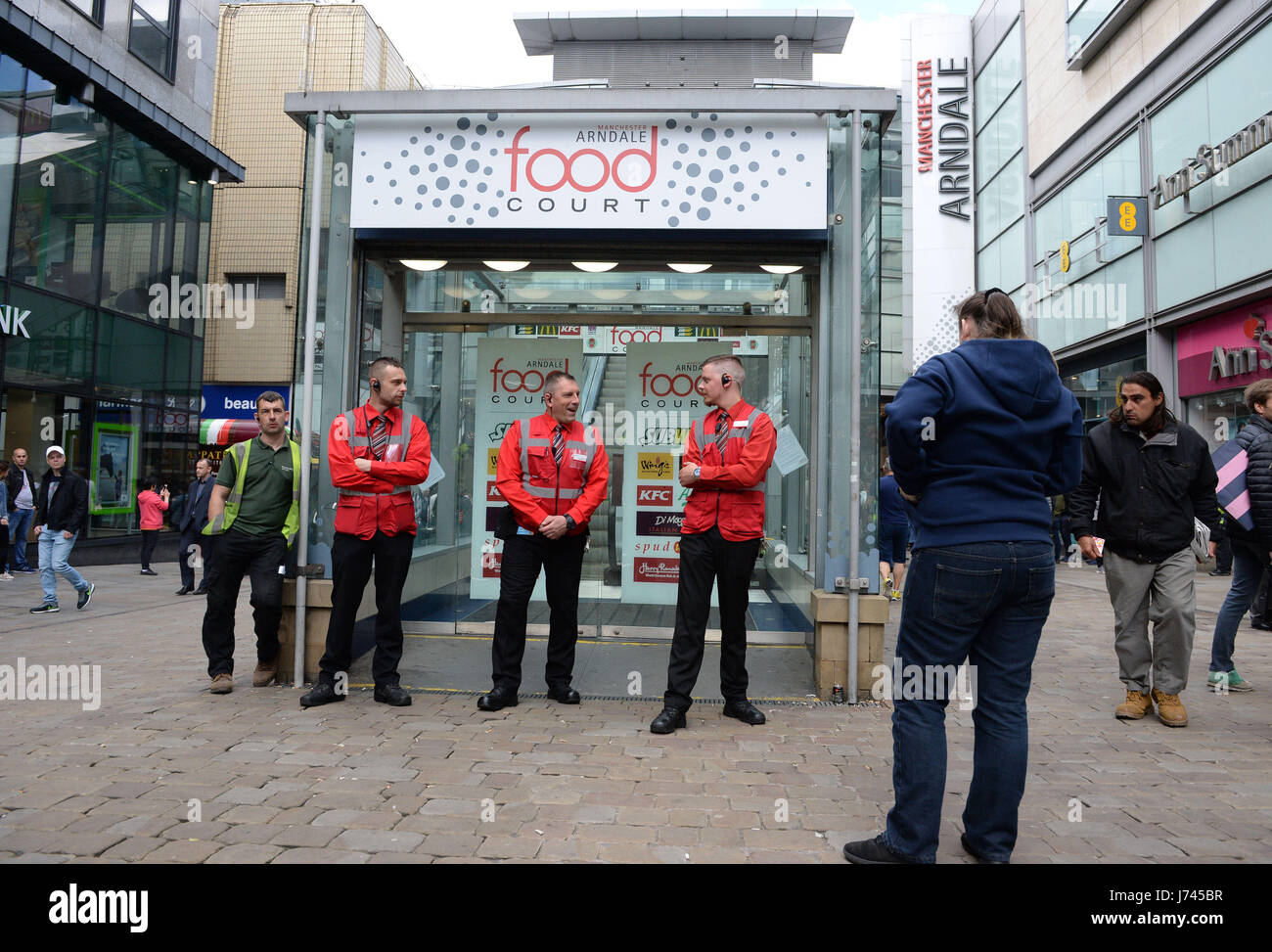 Security staff outside the Arndale Shopping Centre in Manchester city ...