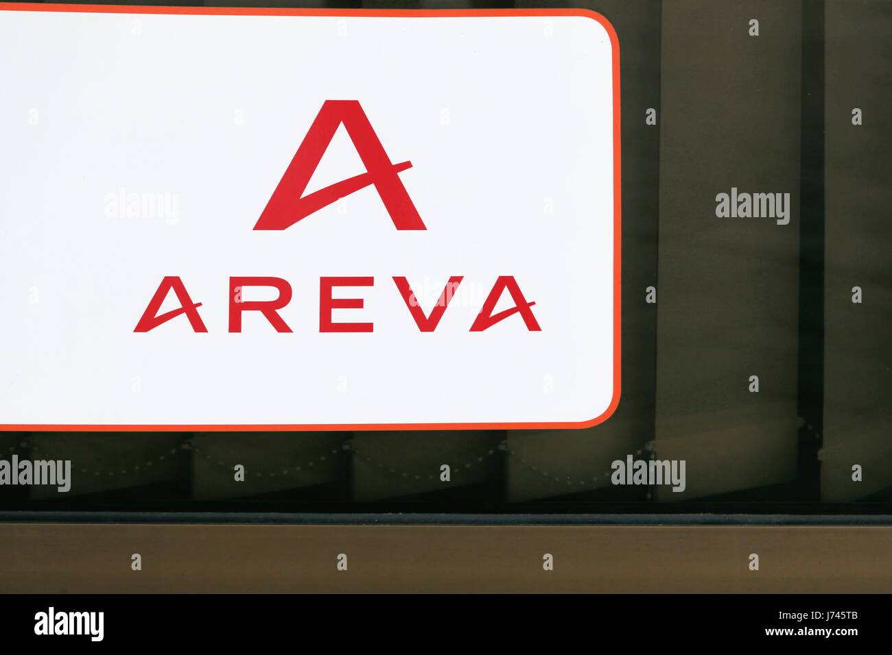 Lyon, France - February 26, 2017:Areva logo on a wall. Areva is a ...