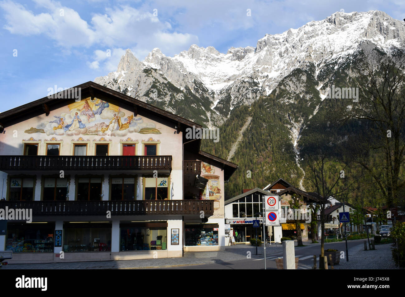 Mittenwald, beautiful small Alpine town in Bavaria, Germany, May, 11 ...