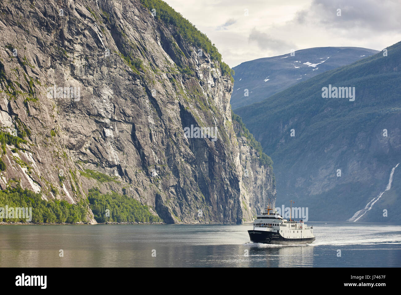 Norwegian fjord landscape. Hellesylt, Geiranger cruise travel. Tourism ...